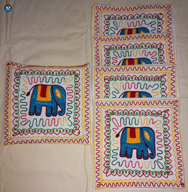 Embroidery Cotton Handmade & handcrafted Cushion cover - size 10 x 10 ...